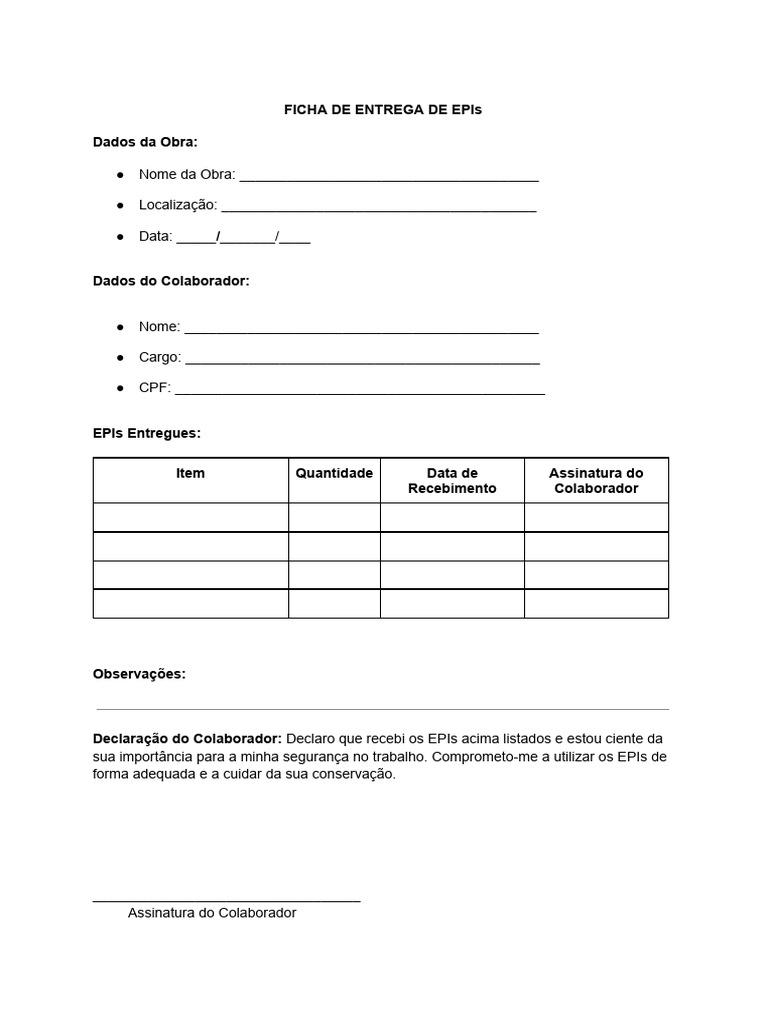 Ficha de Entrega de Epis | PDF