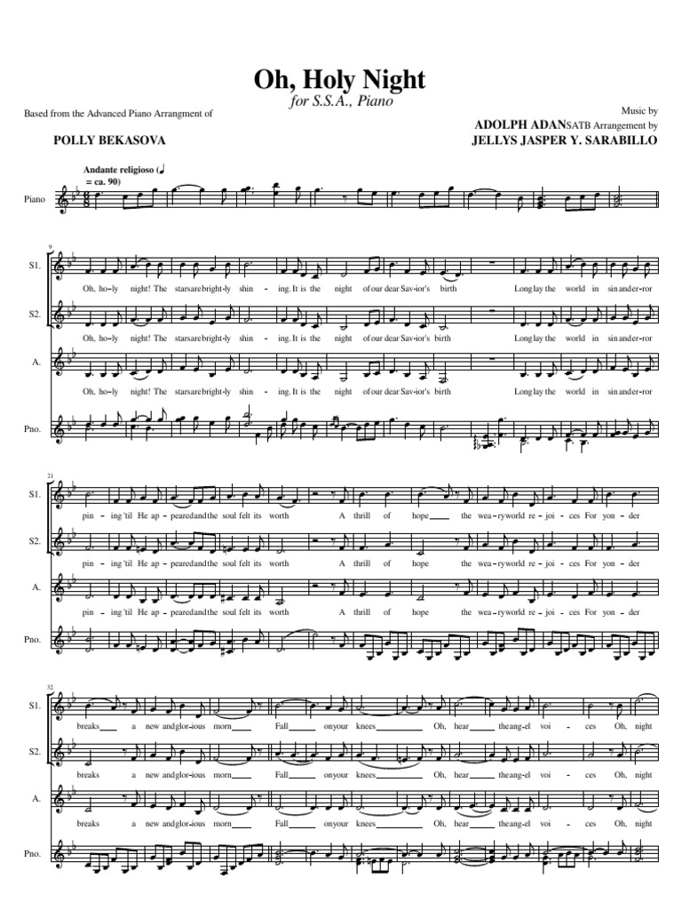 Oh Holy Night SSA Piano | PDF