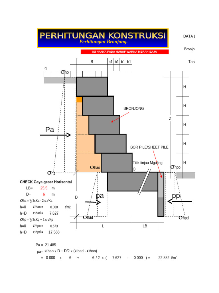 Perhitungan Stabilitas Bronjong dan Turap | PDF