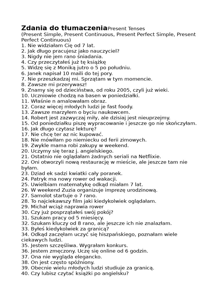 PR.S, PR.C, PR - Perf Zdania Do Tlumaczenia | PDF