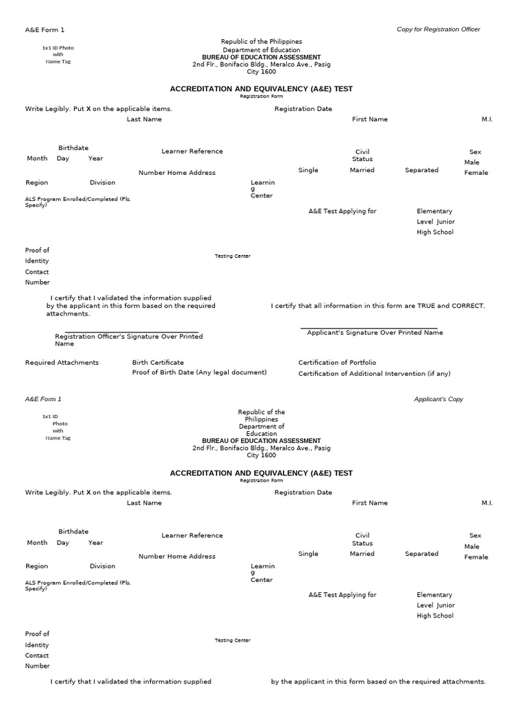 AE Registration Form | PDF | Birth Certificate