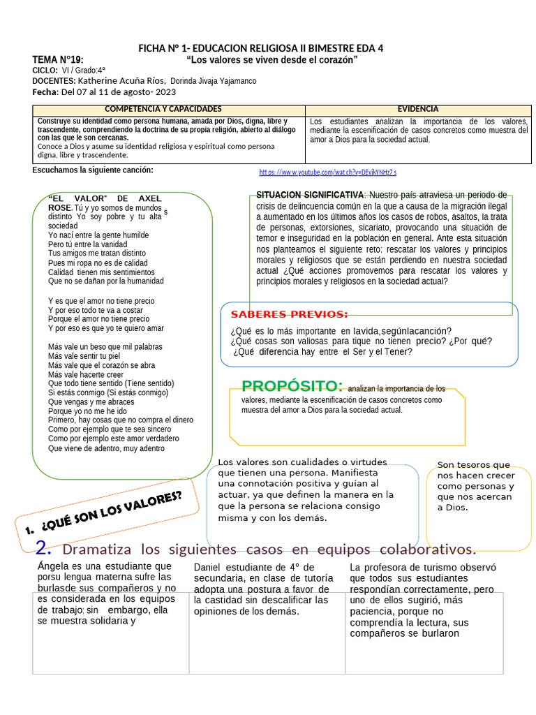 Ficha #1 - 4° Año | PDF | Amor