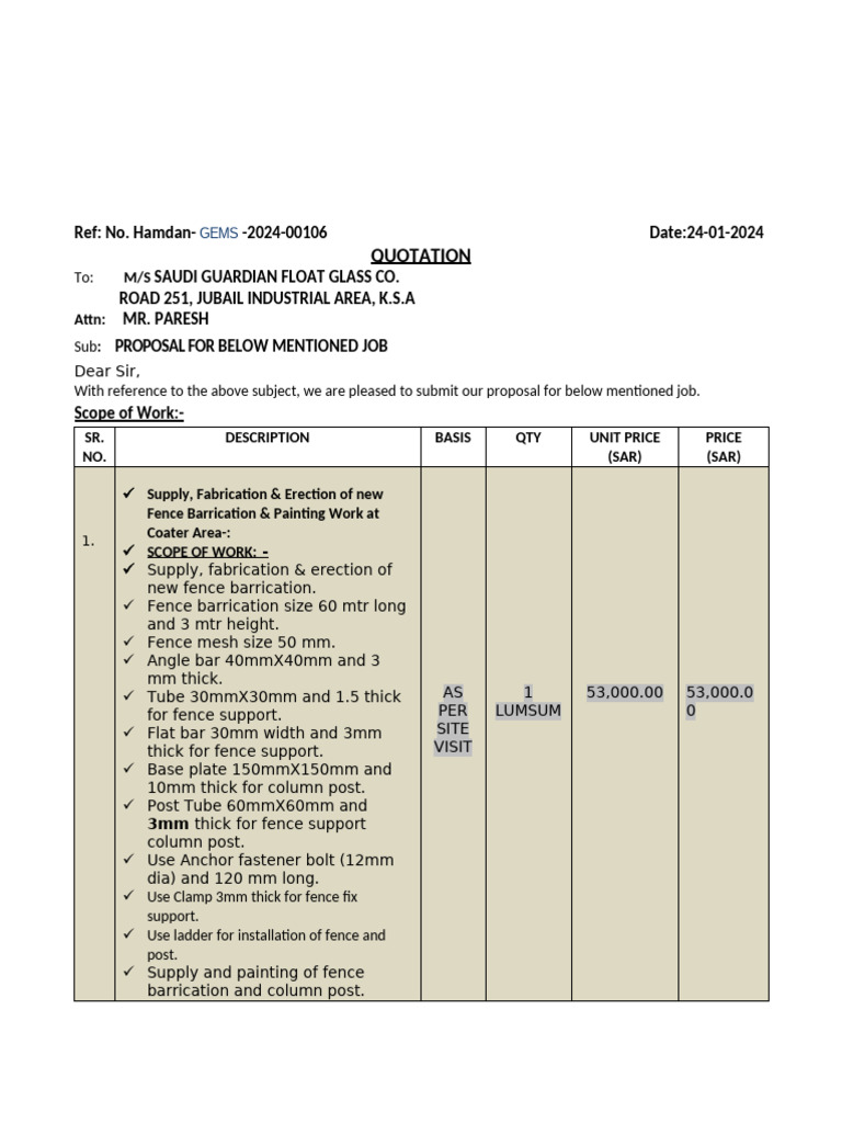 106 ,,quotation For Fencing Work | PDF