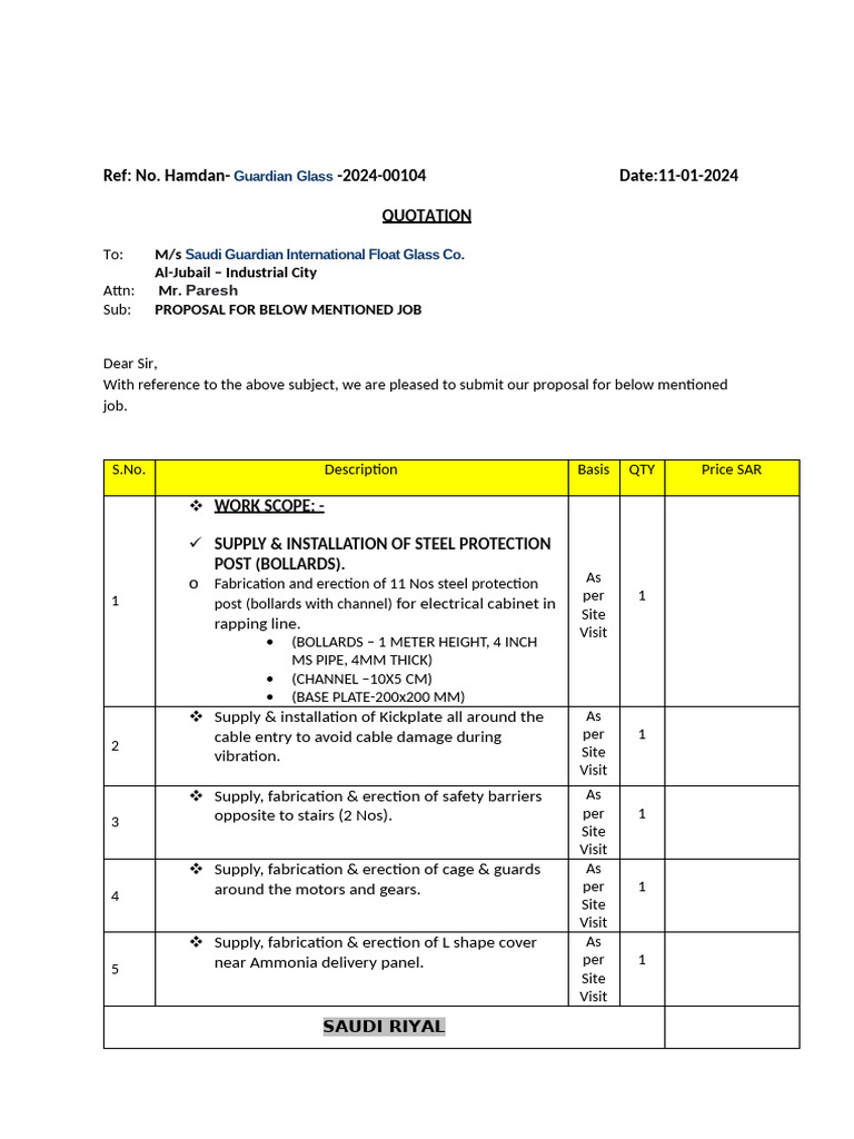 104QUOTATION FOR Barrication Work | PDF