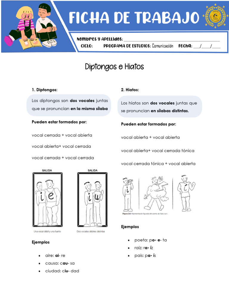 Diptongos y Hiatos: Ejercicios Prácticos | PDF | Vocal | Lingüística