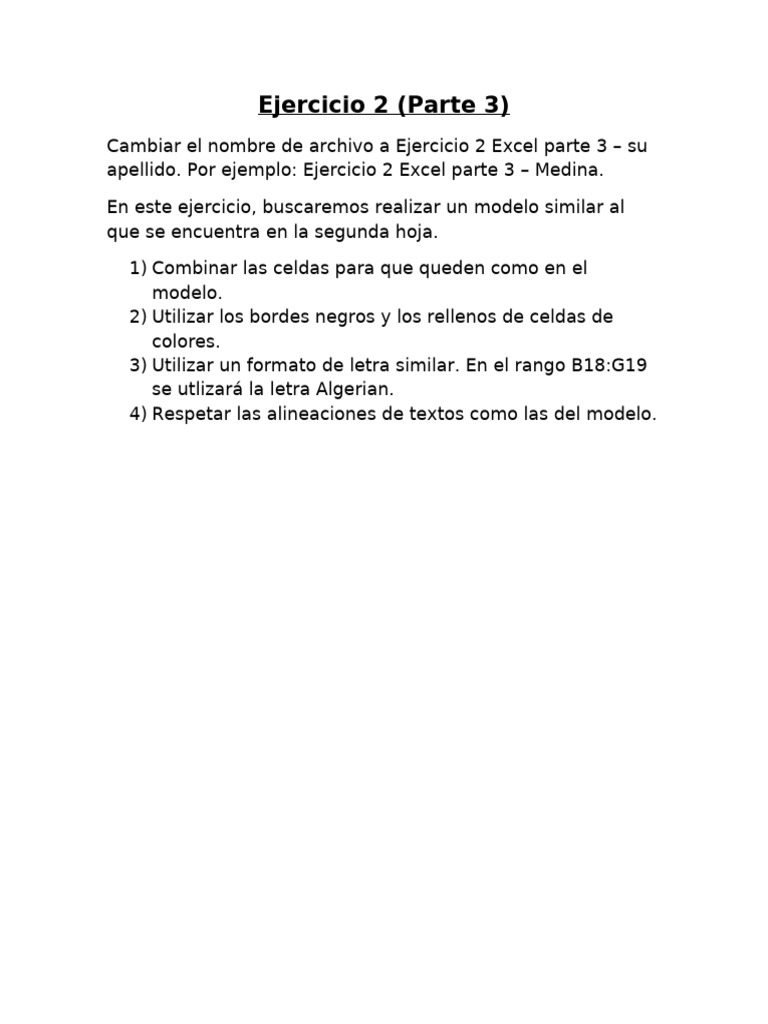 Instrucciones para Ejercicio 2 Excel | PDF