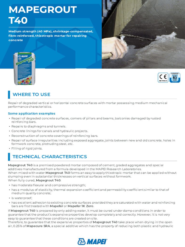 1 00308 Mapegrout-T40 en | PDF | Concrete | Paint