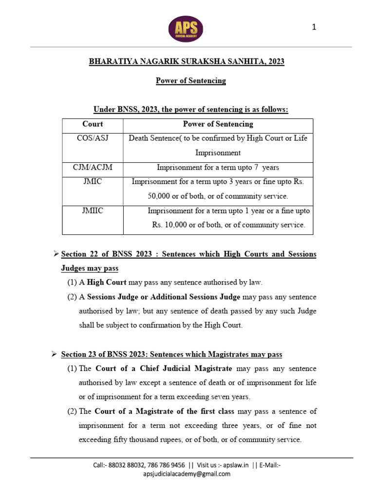 BNSS Notes (Power of Sentencing) 20240909085615 | PDF | Magistrate ...