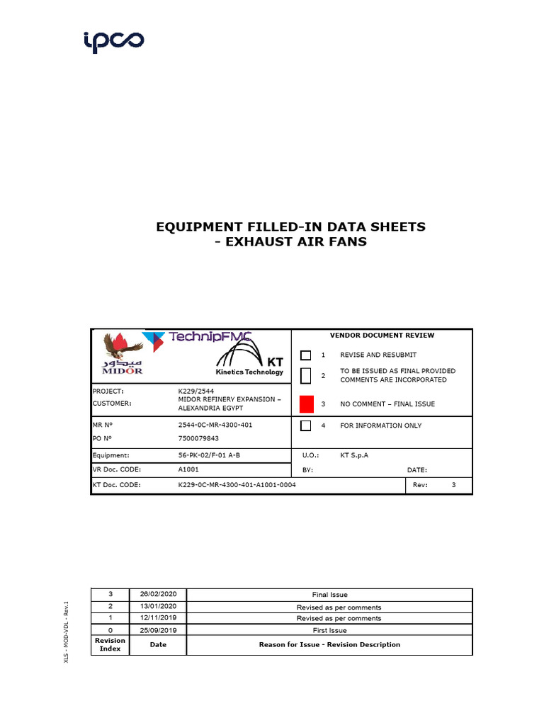 Equipment Filled-In Data Sheets: Exhaust Air Fans | PDF