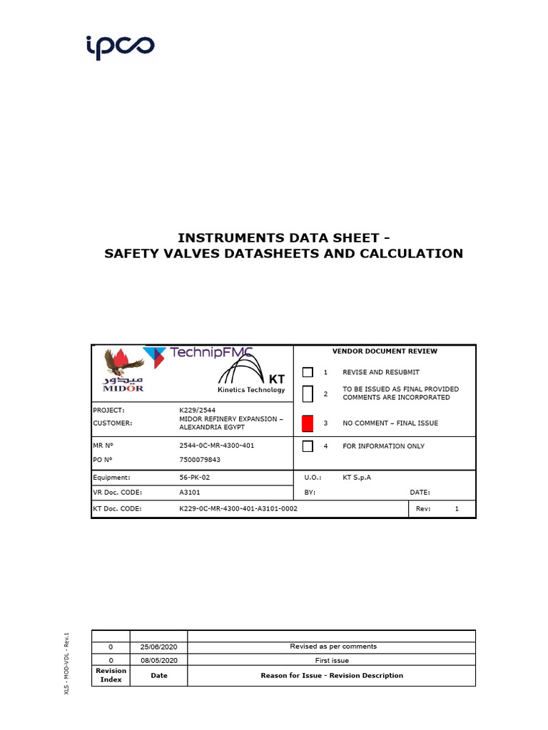 Instruments Data Sheet - Safety Valves Datasheets and Calculation | PDF ...