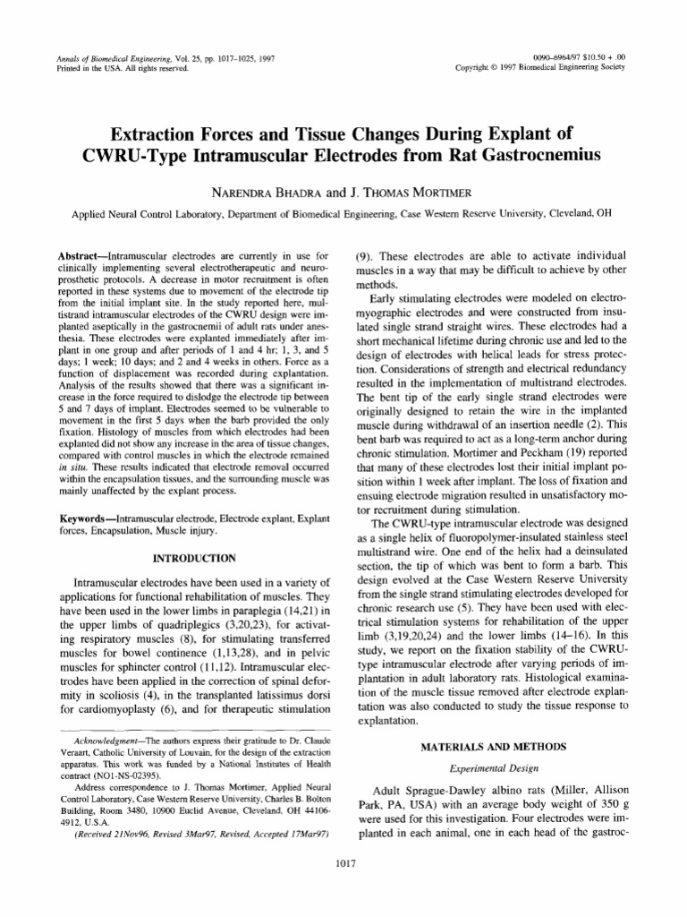 Bhadra 1997 Extraction Forces and Tissue Changes During Explant of CWRU ...
