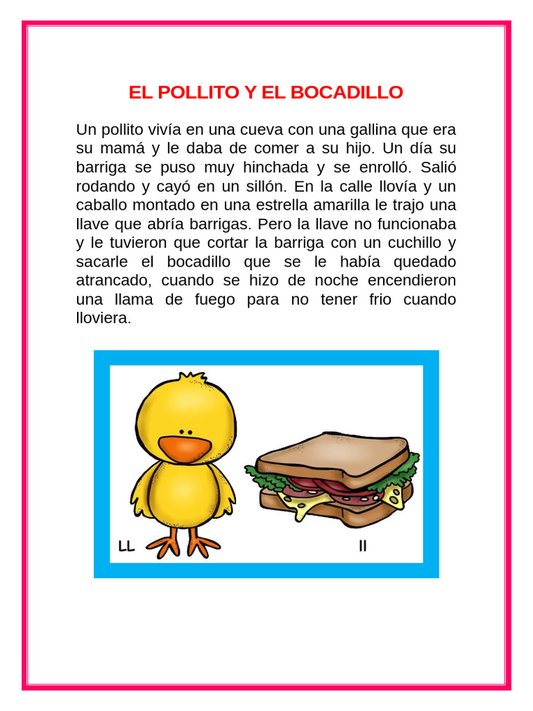 El Pollito y su Bocadillo: Cuento Infantil | PDF