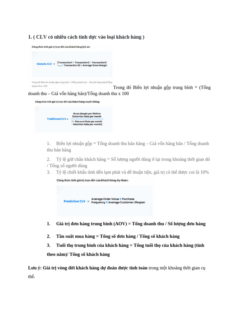 1. (CLV có nhiều cách tính dực vào loại khách hàng) | PDF