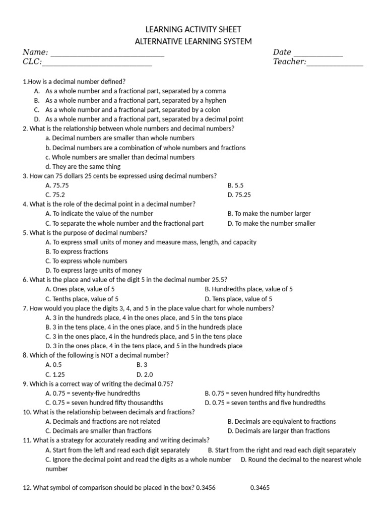 LS3-MATHEMATICS-ALS-KO-TO-12 | PDF | Decimal | Numbers