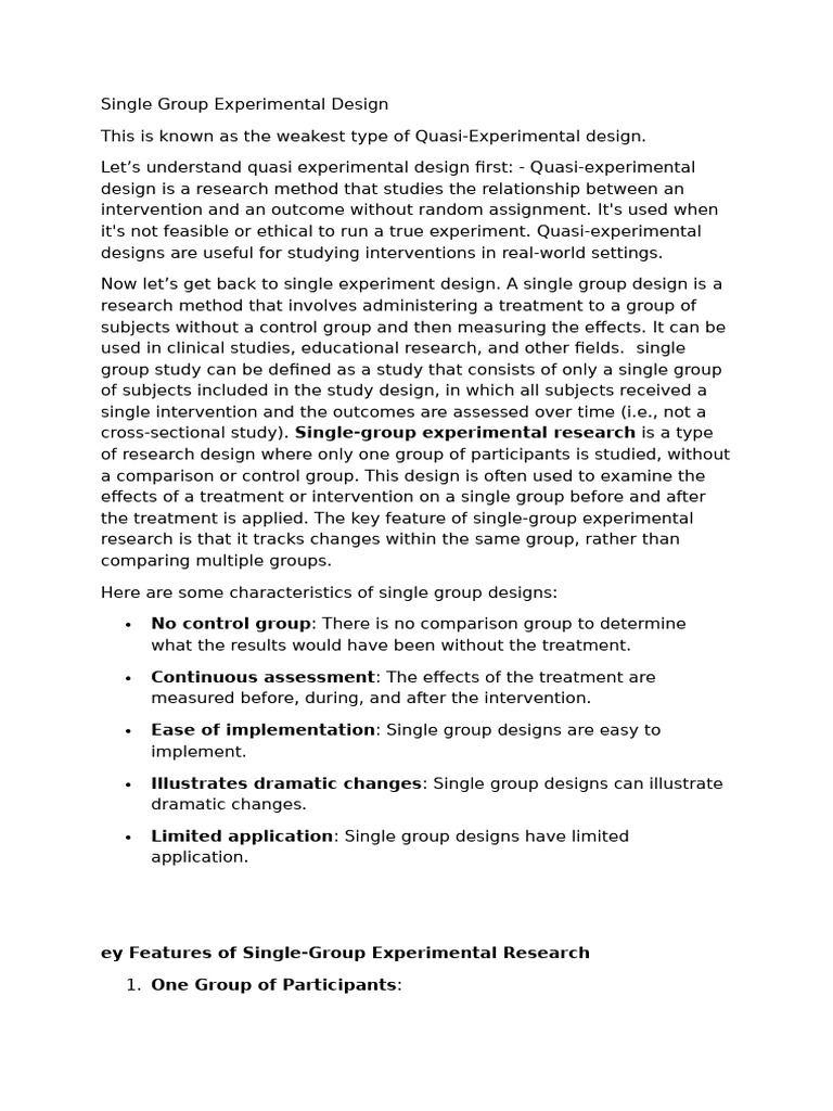 Single Group Experimental Design | PDF | Experiment | Mathematical And ...