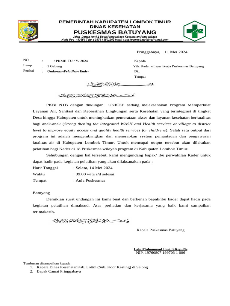 Surat Pelatihan Kader Washit 2024 | PDF