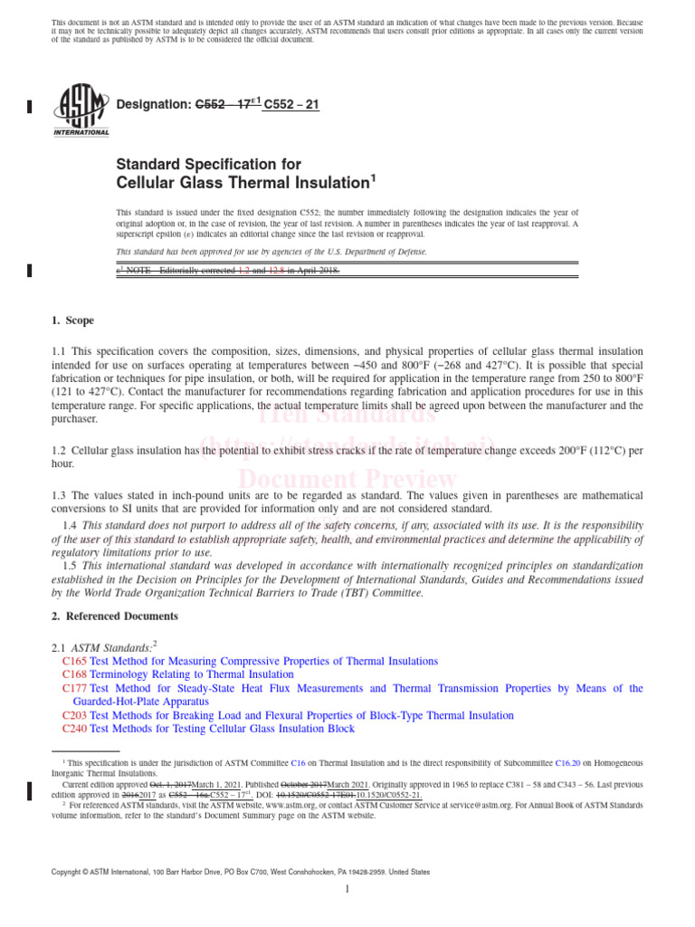 ASTM C552-2021 - Cellular Glass Thermal Insulation | PDF | Thermal ...
