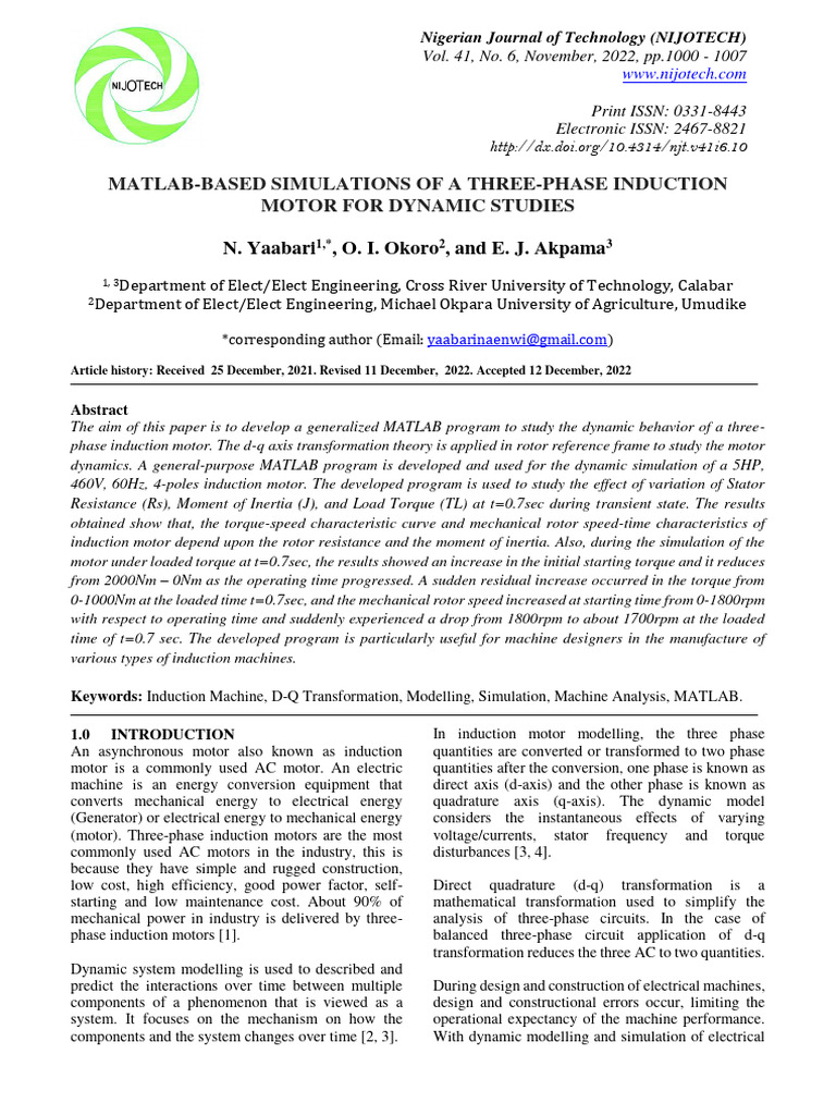 Matlab Based Simulations of A Three Phas | PDF | Electric Motor ...