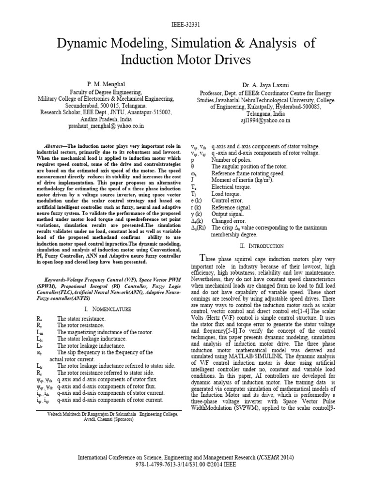 Dynamic Modeling Simulation and Analysis | PDF | Electric Motor | Fuzzy Logic
