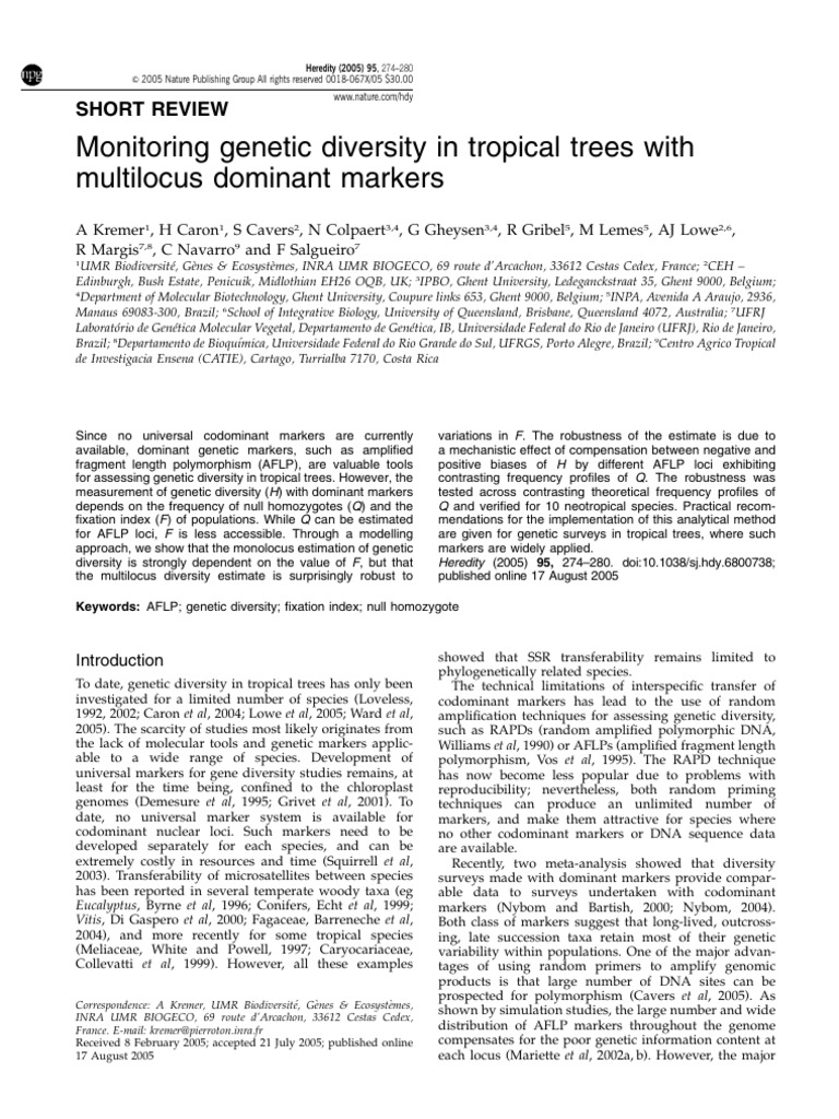 Kremer2005 - Monitoring Genetic Diversity in Tropical Trees With ...