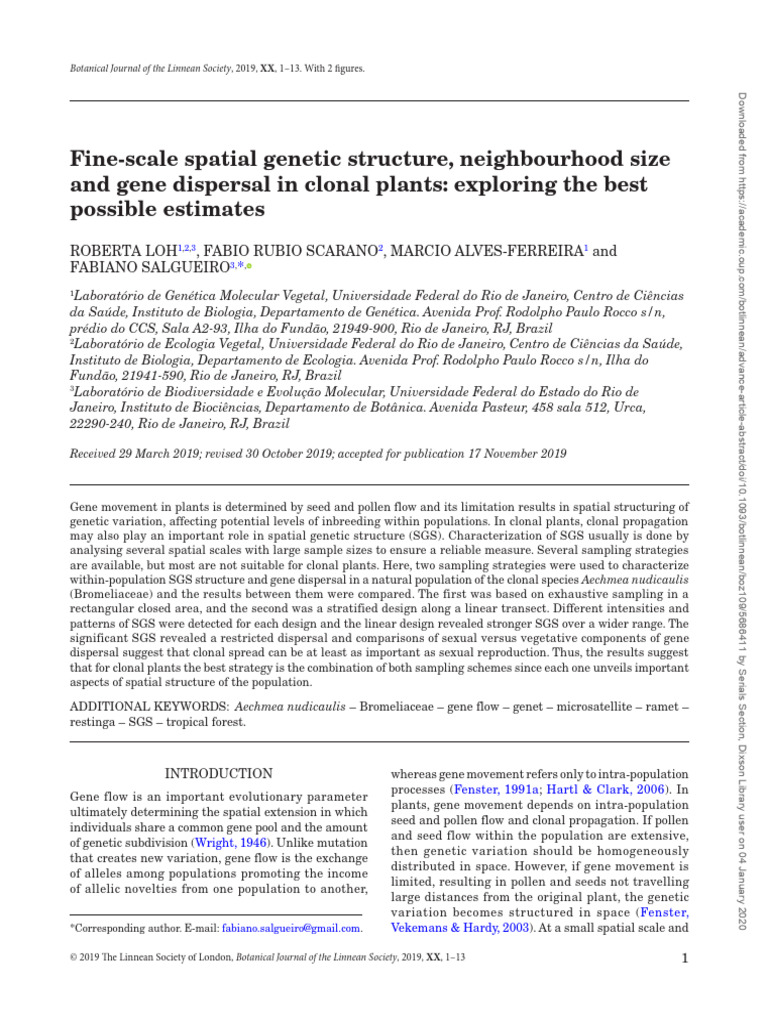 Loh2019 - Fine Scale Spatial Genetic Structure, Neighbourhood Size and ...