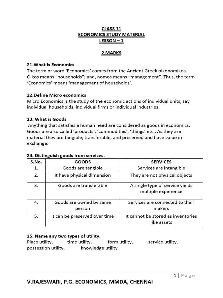 LESSON 1 | PDF | Economics | Goods