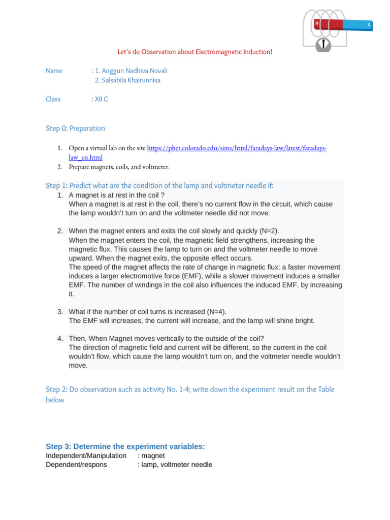 EI Observation Physics XII C and XII D | PDF | Inductor ...