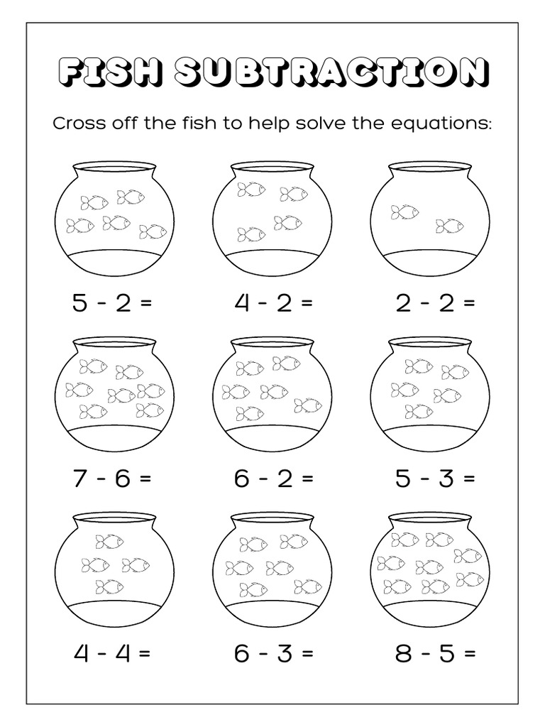 Fish Subtraction Mathematics Worksheet PDF | PDF