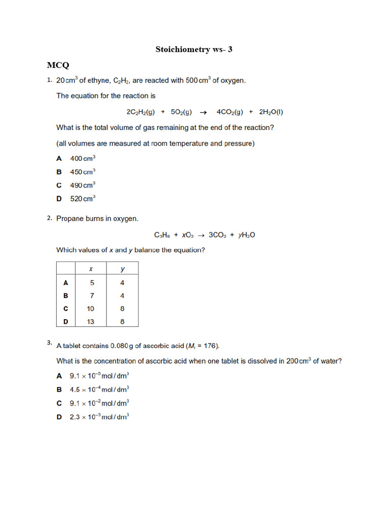 Ws 4 Stoichiometry | PDF | Technology & Engineering