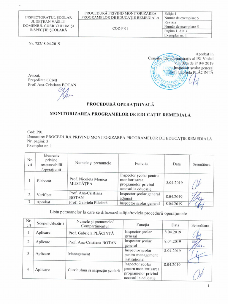 Procedura Operationala Monitorizarea Programelor de Educatie Remediala ...