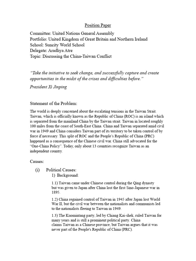Position Paper UK | PDF | Taiwan | Kuomintang