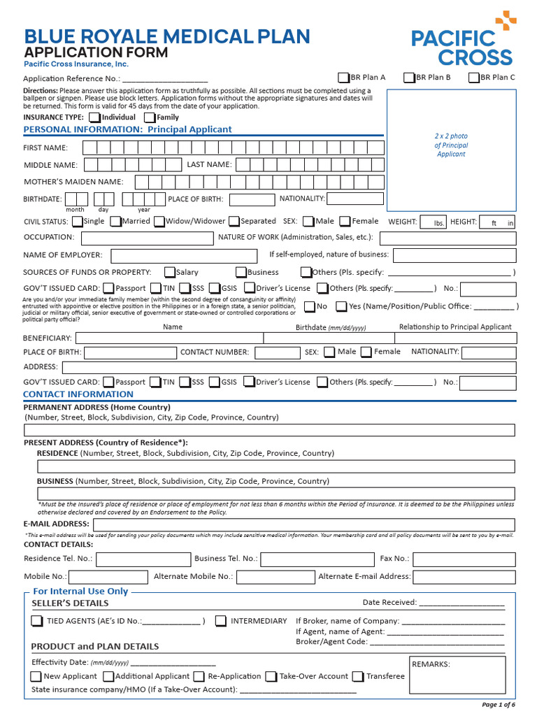 Blue Royale Medical Plan Application | PDF | Insurance | Pre Existing ...