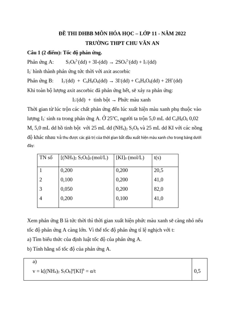 Hóa 11 - đáp Án Đề Thi Dx Dhbb - 2022 - trịnh Thị Kim Thu | PDF