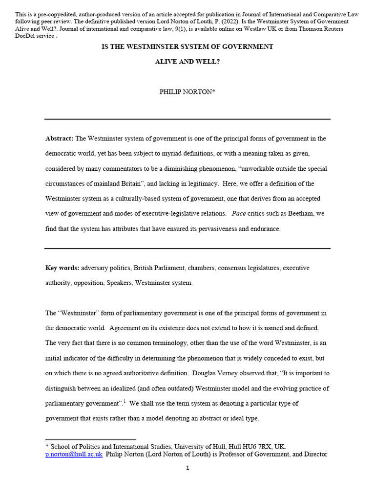 Westminster System: Definition and Relevance | PDF | Parliamentary ...