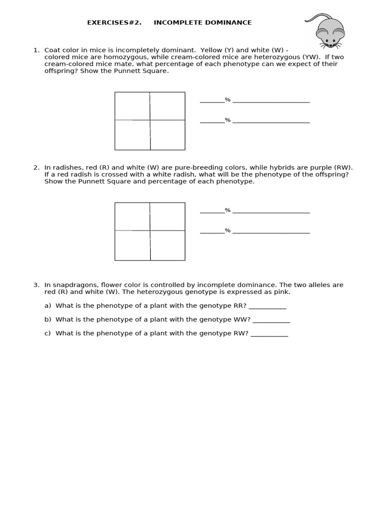 Incomplete-Dominance-Exercises2 3 | PDF | Science & Mathematics