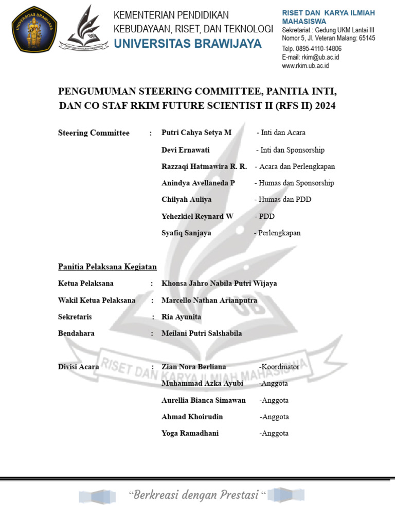 Pengumuman Steering Committee RFS II 2024 | PDF