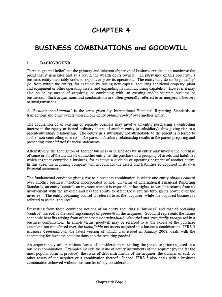 Business Combinations and Goodwill Explained | PDF | Goodwill ...