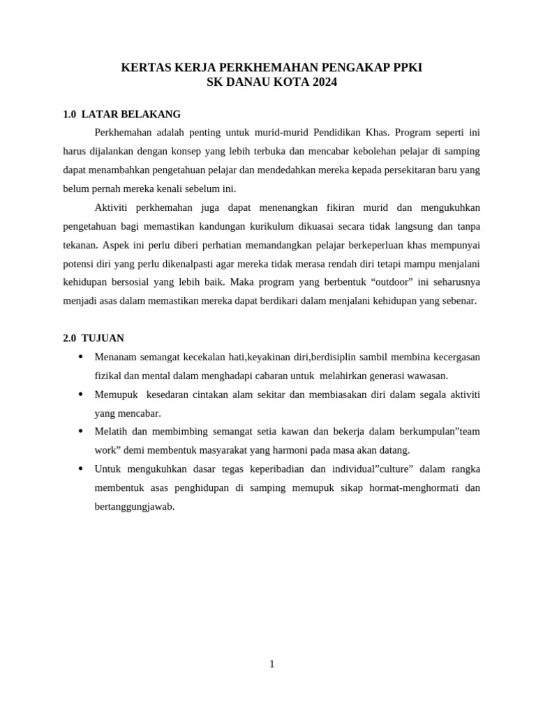Kertas Kerja Perkhemahan 2024 | PDF