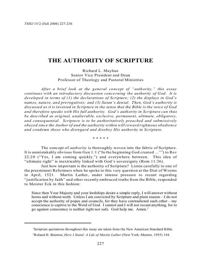 The Authority of Scripture | PDF | Biblical Inerrancy | Acts Of The ...