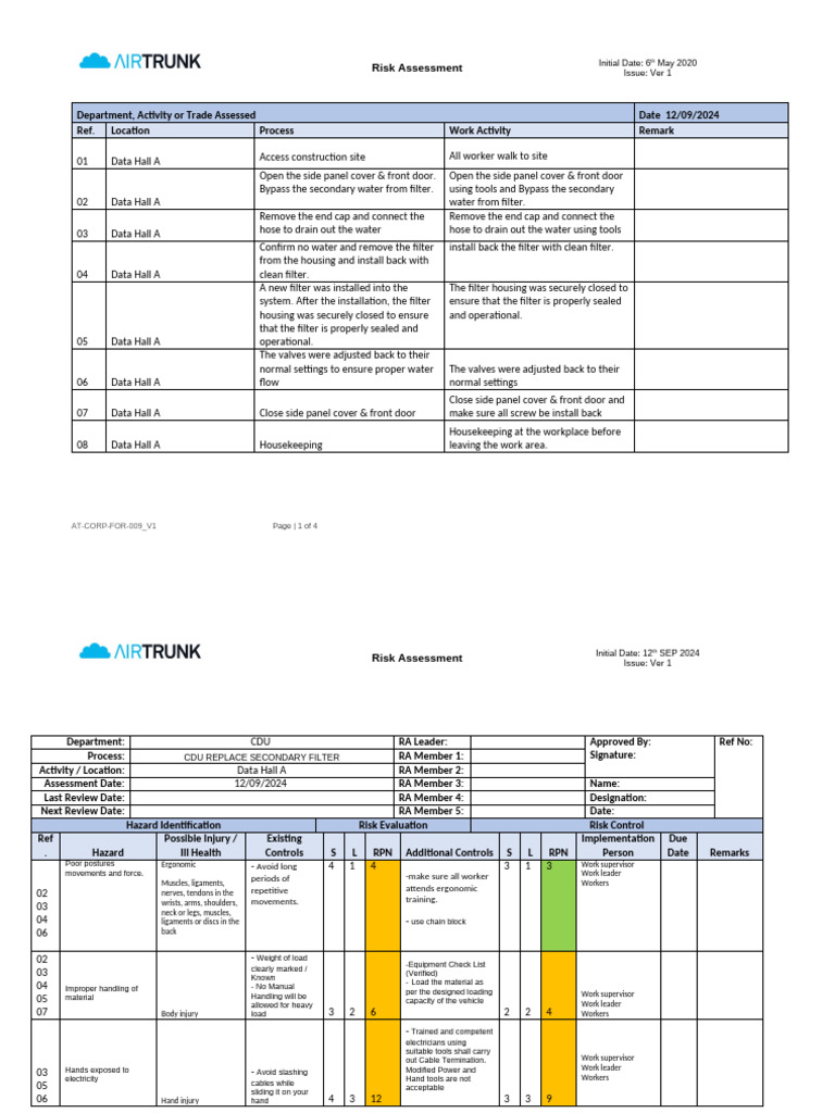 Risk Assessment DELTA - CDU REPLACE SECONDARY FILTER | PDF | Hand | Arm