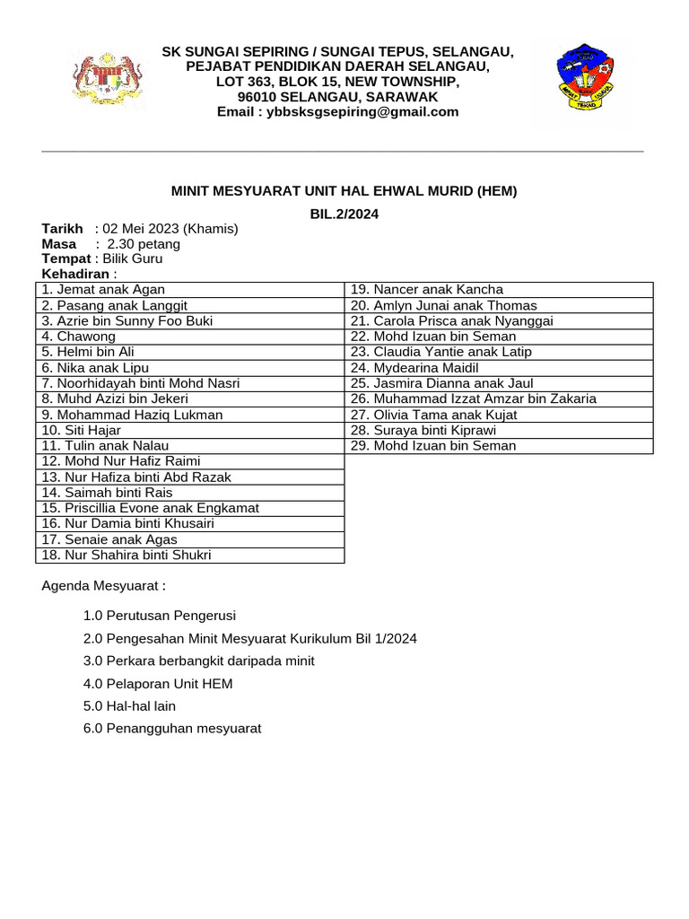 Minit Mesyuarat HEM Bil 2 2024 | PDF