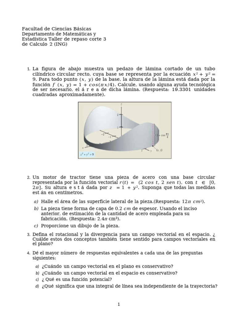 Taller Calculo 2 Corte 3 | PDF | Integral | Vector Euclidiano