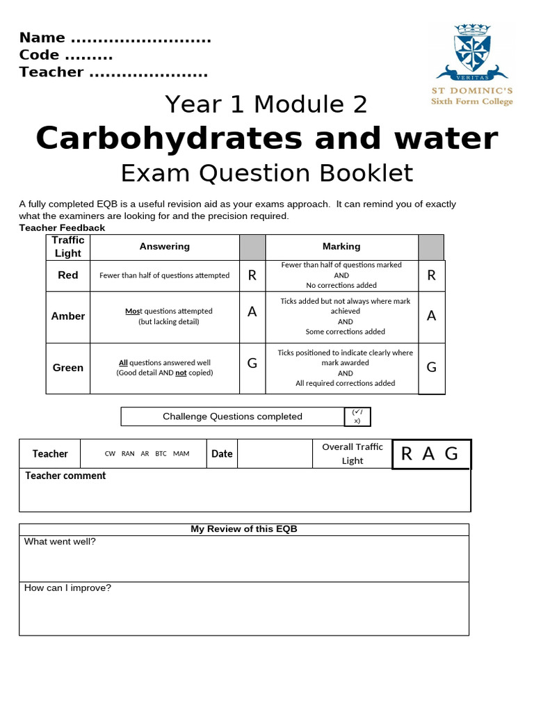 EQB Carbohydrates and Water 2024 | PDF | Polysaccharide | Carbohydrates