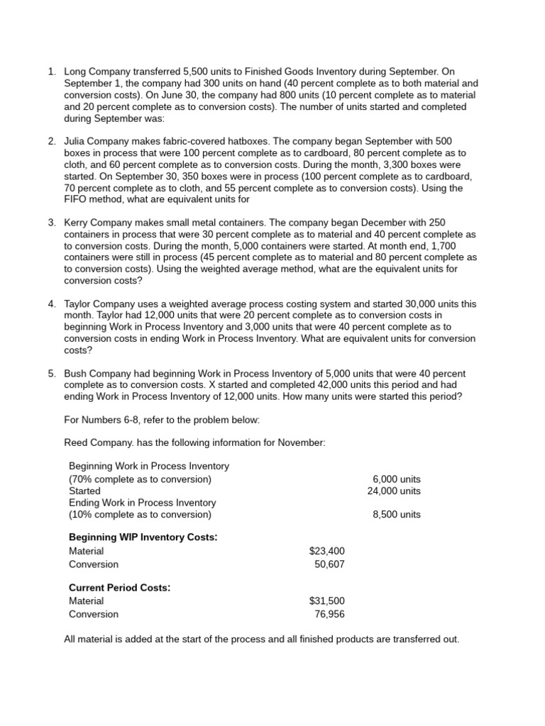 Process Costing Problems | PDF | Inventory | Supply Chain Management