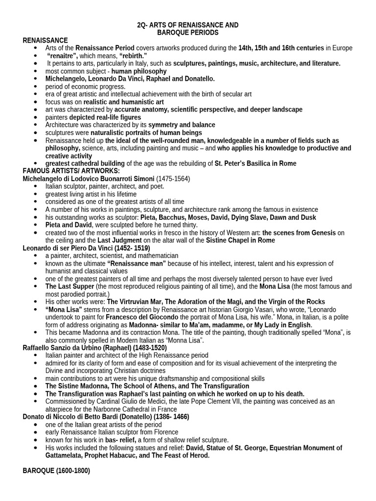 2 Arts of Renaissance and | PDF | Raphael | Renaissance