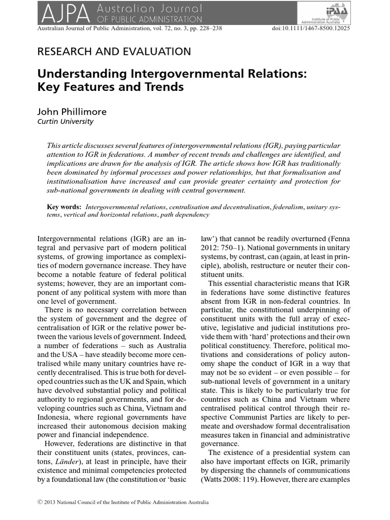 Understanding Intergovernmental Relations: Key Features and Trends ...