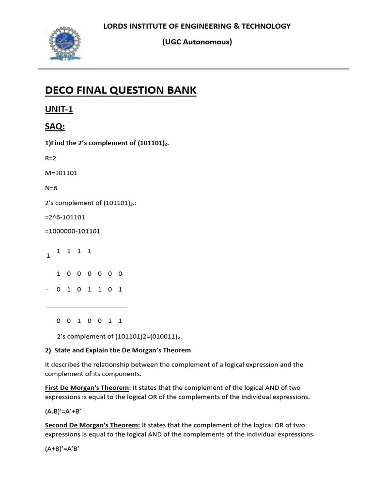 Deco Final QB | PDF | Logic Gate | Electronic Circuits
