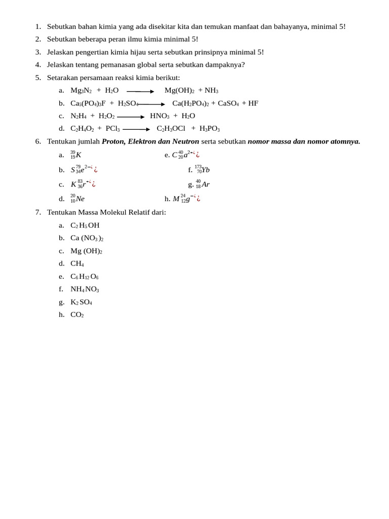 Soal Pas Kimia Kelas X | PDF