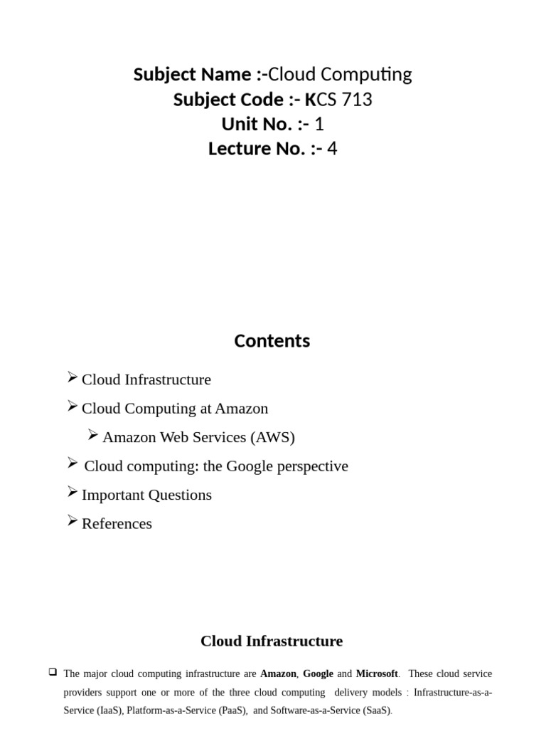 KCS 713 Unit 1 Lecture 4 | PDF | Cloud Computing | Amazon Web Services