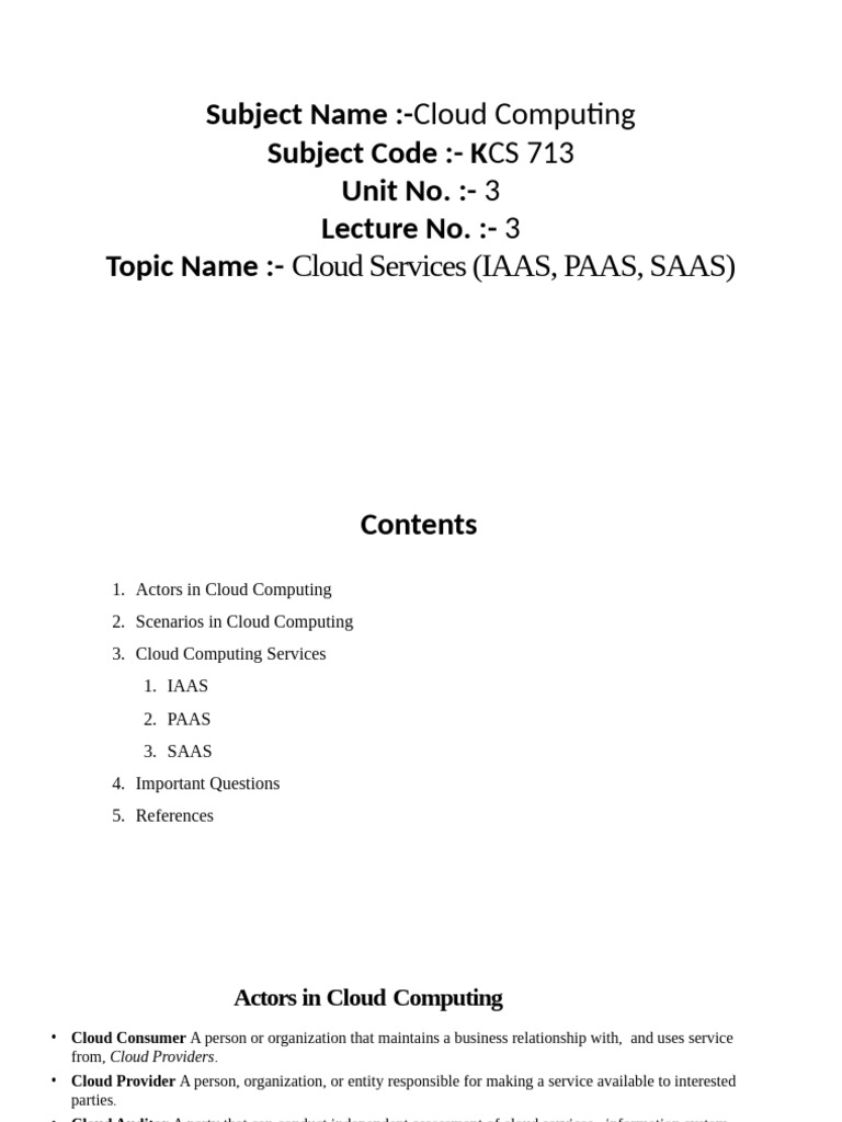 KCS713 Unit 3 Lecture 3 | PDF | Cloud Computing | Software As A Service